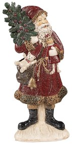 Červená vánoční dekorace socha Santa se stromkem - 9*4*23 cm