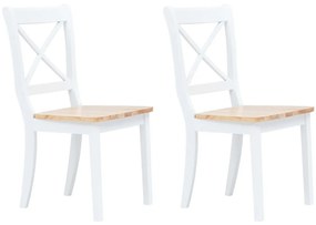 Jídelní židle 2 ks bílé a světlé dřevo masivní kaučukovník