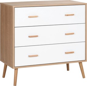 HOMCOM Dřevěná Komoda se 3 Zásuvkami, Vysoká Úložná Skříň Moderní s Vznesenými Nohami pro Ložnici a Obývací Pokoj 80x39x80 cm Bílá a Přírodní | Aosom
