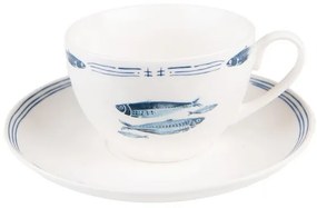 Porcelánový šálek s podšálkem s rybkami Fish Blue