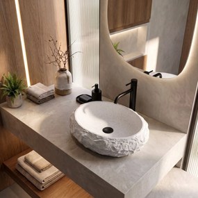 Rea Mika Cloudy, umyvadlo na desku 500x380x150 mm, bílá-imitace kamene, REA-U3584