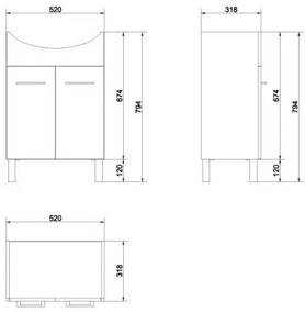Cersanit Olivia, umyvadlová skříňka 52cm, bílá lesklá, S543-003-DSM