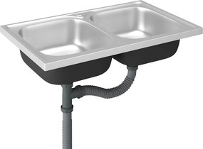 Kuchyňský dvojitý dřez stříbrný 800x500x155 mm nerezová ocel 147234