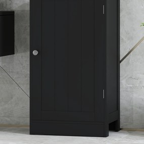 kleankin prostorově úsporná vysoká koupelnová skříňka s policí, zásuvkou a regály z MDF, 40x27x171,5 cm, černá
