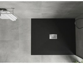 Mexen Hugo, obdélníková sprchová vanička SMC 130 x 100 cm, černá, ocelová krytka, 42701013-X