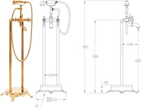 Volně stojící vanová baterie nerezová ocel 99,5 cm zlatá 145095