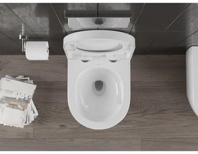 Mexen Carmen, závěsná WC mísa 490x365x340 mm, Rimless Tornádo + WC sedátko z duroplastu, bílá lesklá, 30880200T