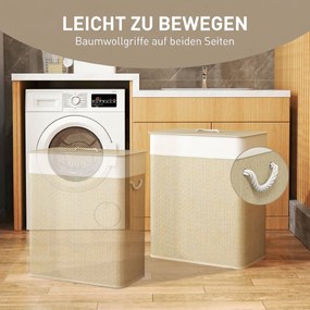HOMCOM Bambusový koš na prádlo s víkem 100L Koš na prádlo se 2 přihrádkami a vyjímatelným vnitřním pytlem pro laundry room a ložnici 52x32x63 cm Přír…
