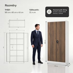 Kancelářská skříň na dokumenty bílá / ořech: Eco Design JAN 900 x 1850 x 400 mm