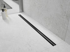 MEXEN Flat nerezový sprchový žlab s rotačním 360° sifonem 130 cm, vzor SLIM, černá matná, 1741130