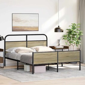Kovový rám postele bez matrace dub sonoma 150 x 200 cm 3318693