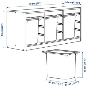 TROFAST Úlož. sestava s krabicemi, bílá/bílá, 99x44x56 cm