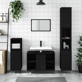 3dílný set koupelnového nábytku černý kompozitní dřevo,  3190300