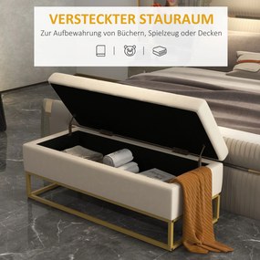 HOMCOM Lavice s úložným prostorem Čalouněná lavice s výklopným víkem v béžovém sametovém vzhledu Lavice s ocelovými nohami 110x44x49 cm do předsíně o…