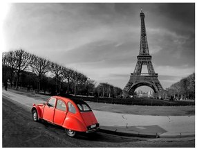 Fototapeta - Eiffel Tower and red car