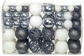 Sada vánočních baněk 100 kusů 3/4/6 cm bílá/šedá 245717