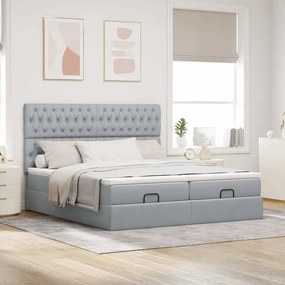 Osmanský rám postele s matrací světle šedý 200x200cm textil 3314569
