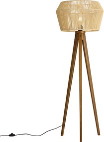 Stojací lampa Vintage dřevěná s hnědým stínidlem z papírového provazu 50/50/30 - Tripod Classic