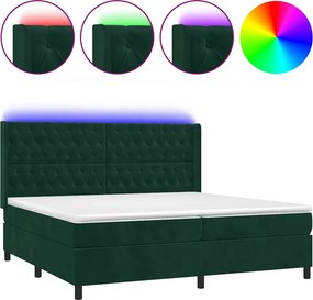 Box spring postel s matrací a LED tmavě zelená 200x200 cm samet 3139766