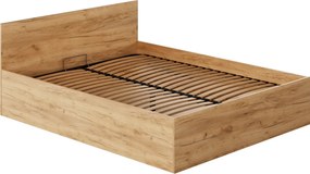 Postel s kovovým roštem a úložným prostorem, 160x200, dub craft zlatý, DOLI