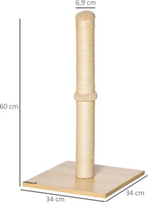 Škrabadlo PawHut sisalové škrabadlo pro kočky 60 cm stabilní s míčkem z dřevotřísky Béžový dub pro aktivní hru | Aosom.de