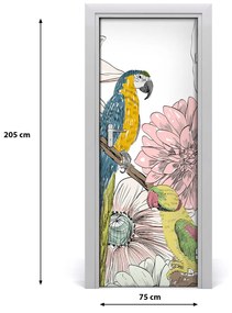 Samolepící fototapeta na dveře Papoušci a květiny 75x205 cm