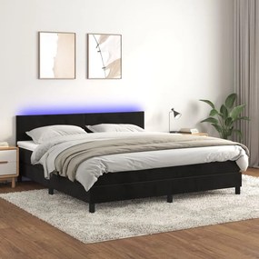Box spring postel s matrací a LED černá 180x200 cm samet 3134299