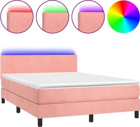 Box spring postel s matrací a LED růžová 140x190 cm samet 3134284