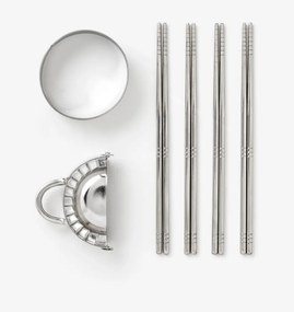 Béžové nerezové hůlky v sadě pro 4 osoby The Essentials - Dumpling Tools – Printworks