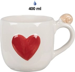 Bílý hrnek se srdíčkem a víčkem s houbičkami - 14*10*9 /15 cm / 400 ml