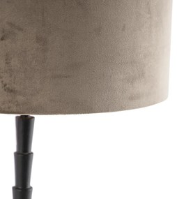 Stolní lampa ve stylu art deco černá 35 cm sametová odstín taupe - Pisos