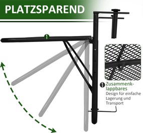 Balkonový závěsný stolek Outsunny výškově nastavitelný čtvercový kovový černý 60x56,5x45cm ideální pro balkon a terasu | Aosom.de