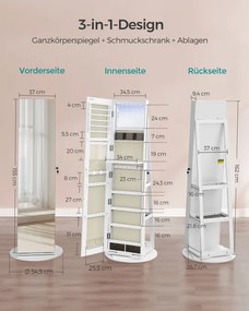Otočná šperkovnice se zrcadlem JJC007W02