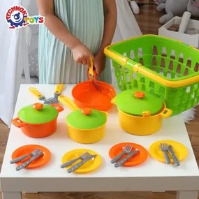 Kuchyňský set nádobí s košíkem 23 ks / Dětská kuchyňská sada / plast /