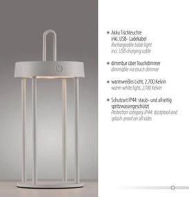 LD 19300-40 ANSELM LED stolní lampa na baterie mobilní 28cm dotykový stmívač IP44 zahradní svítidlo 2700K - JUST LIGHT