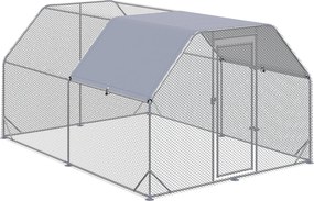 PawHut Kurník pro volný pohyb, 280 x 380 x 195 cm, kurník s dveřmi, s voděodolnou sluneční ochranou, pro 10-12 slepic, Oxford, Stříbrný | Aosom