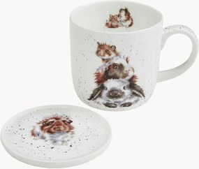Sada hrnků z kostního porcelánu s podtácky Piggy In Middle, 3 díly