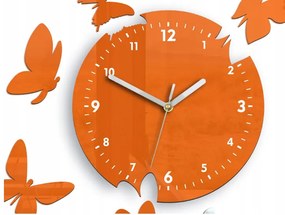 M.Clock Nástěnné akrylové hodiny motýli 28 cm oranžové