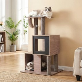 Costway Moderní škrabadlo pro domácí kočky 94 cm patrová dřevěná věž