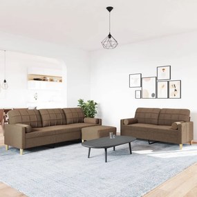 3dílná sedací souprava s podnožkou a polštáři hnědá textil 3278346