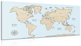 Obraz béžová mapa světa na modrém pozadí Varianta: 100x50