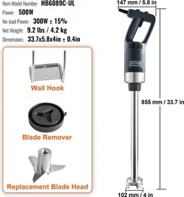 Komerční ponorný mixér Ruční mixér pro vysoké zatížení 500 W – HB6089C-GS
