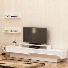 Set bílého TV stolku a 2 nástěnných polic Lucca TV White