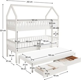 Montessori patrová postel 90x200 s přistýlkou, bílá, VENITA TYP 1 Kondela 0000396836