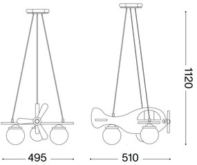 Ideal Lux - Dětský lustr na lanku AVION 3xE27/28W/230V modrá