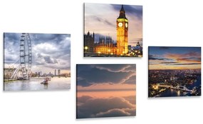 Set obrazů noční romantický Londýn - 4x 40x40 cm