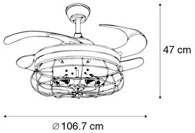 Černý stropní ventilátor se zatahovacími lopatkami 107 cm 5-světel s dálkovým ovládáním - Gaiola