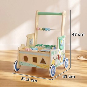 AIYAPLAY Dětský chodítko, chodítko s kolečky, stavebními kostkami, úložným prostorem, Montessori aktivní centrum pro děti od 1 do 3 let, zelené