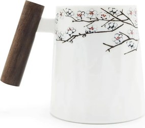 Porcelánový hrnek s dřevěnou rukojetí Třešňový květ, 400 ml – s motivem sakury v japonském designu