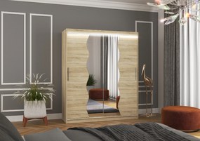 ADRK Furniture Posuvná skříň se zrcadlem a LED osvětlením KANSAS 180 SW-KAN-S-180+L-V304